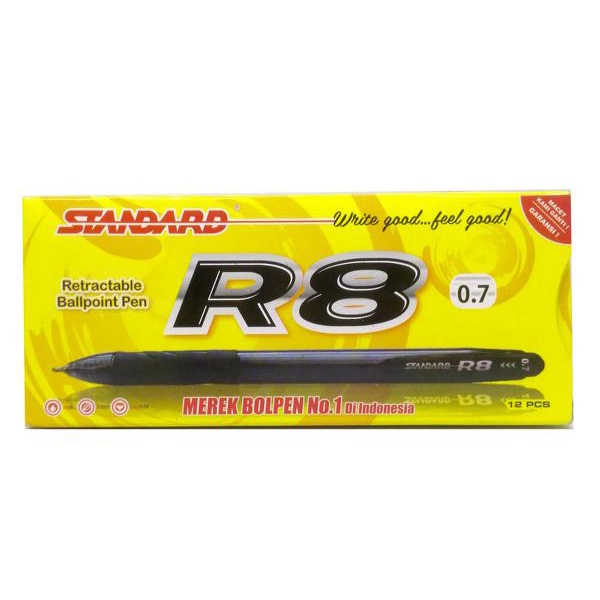 Jual Standard R8 Pulpen Standar Retractable Ball Pen Warna Tinta Hitam ...