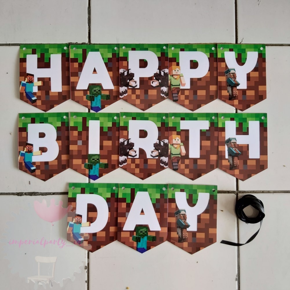 Jual Banner Bunting Flag Happy Birthday HBD Minecraft | Shopee Indonesia