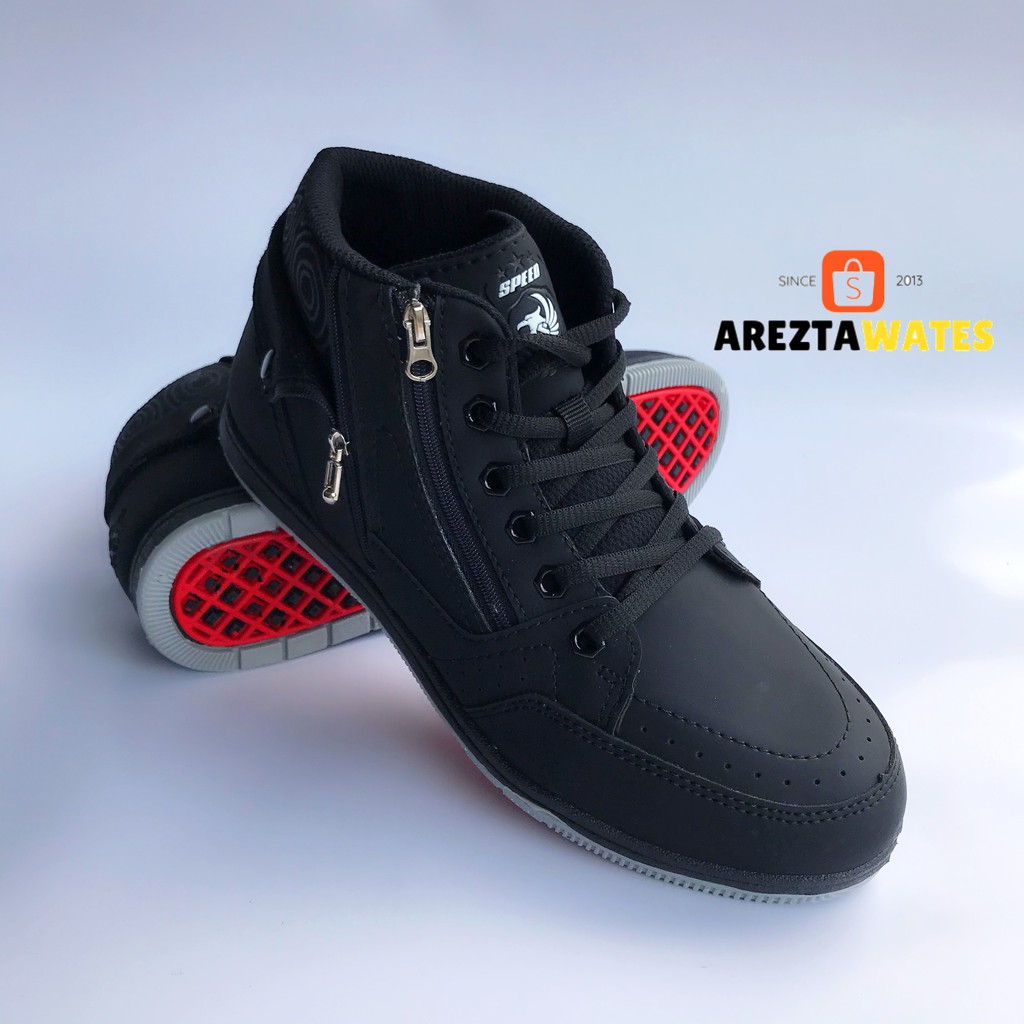 Jual Sepatu sekolah speed hitam polos model tinggi | Shopee Indonesia
