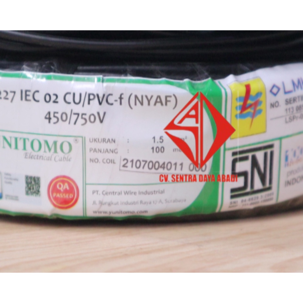 Jual Kabel Yunitomo NYAF 1.5 mm2 Hitam (Jual Ecer) | Shopee Indonesia