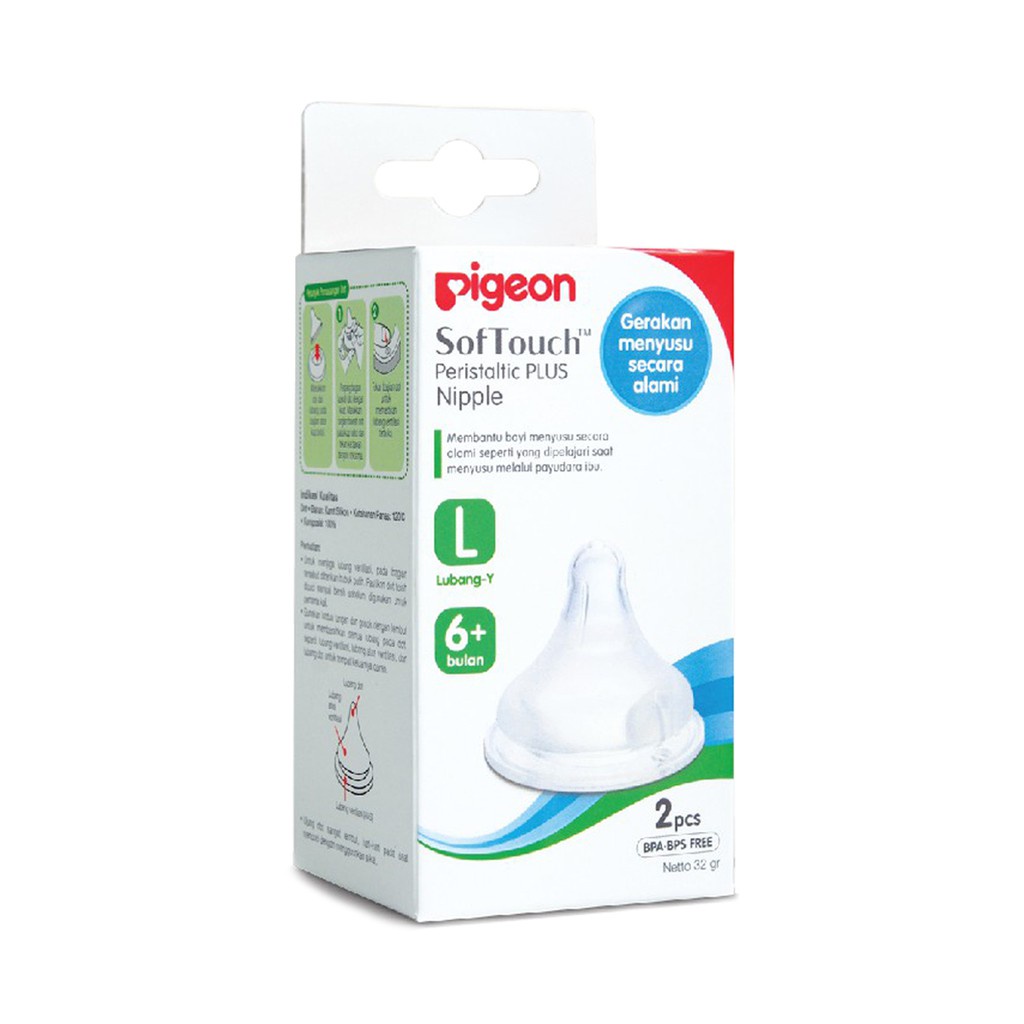 Jual Pigeon Soft Touch Peristaltic Plus Nipple wide Neck - Dot isi 2pcs SS/S/M/L | Shopee Indonesia