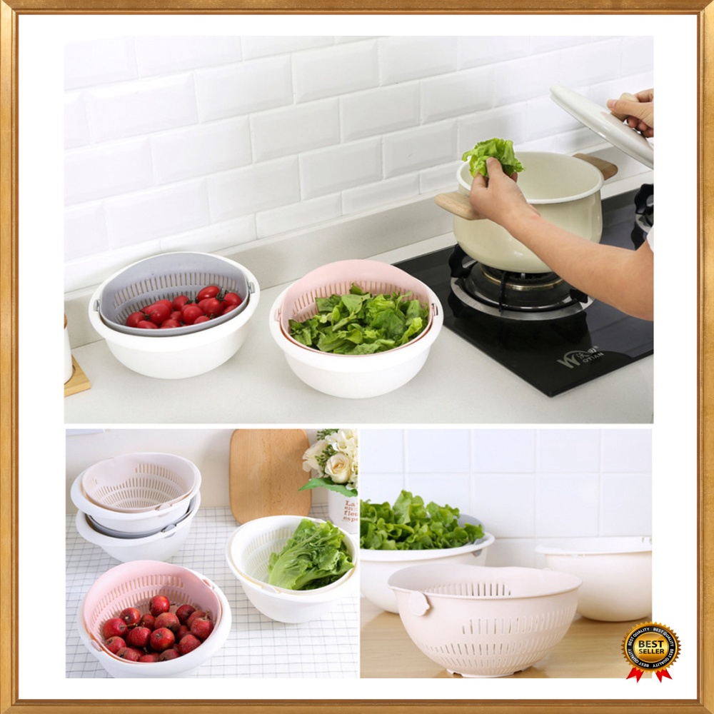 Jual Jual Asy Baskom Saringan 2 layer Double Drain Basket Bowl Kitchen ...