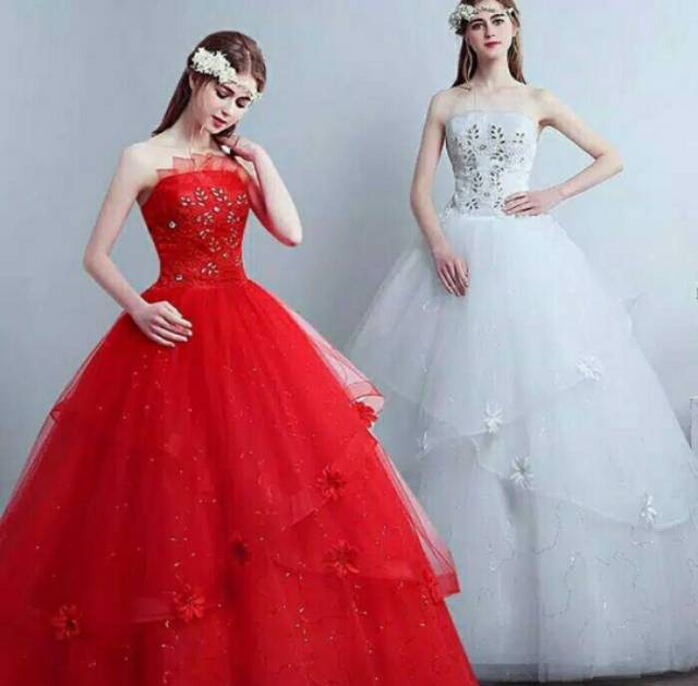 Jual Gaun Pengantin off shoulder tanpa lengan ball gown/ gaun pengantin ...