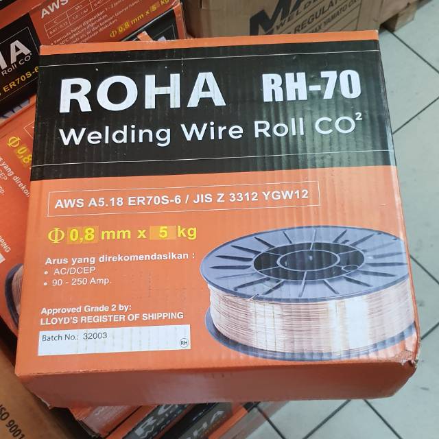 Jual KAWAT LAS CO2 0.8MM / SOLID MIG WIRE ER70S-6 0.8MM MERK ROHA BERAT 5KG | Shopee Indonesia