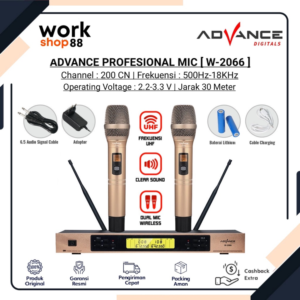 Jual New Advance Mic Wireless Profesional W-2066 + DVR [ Range 30 Meter ...