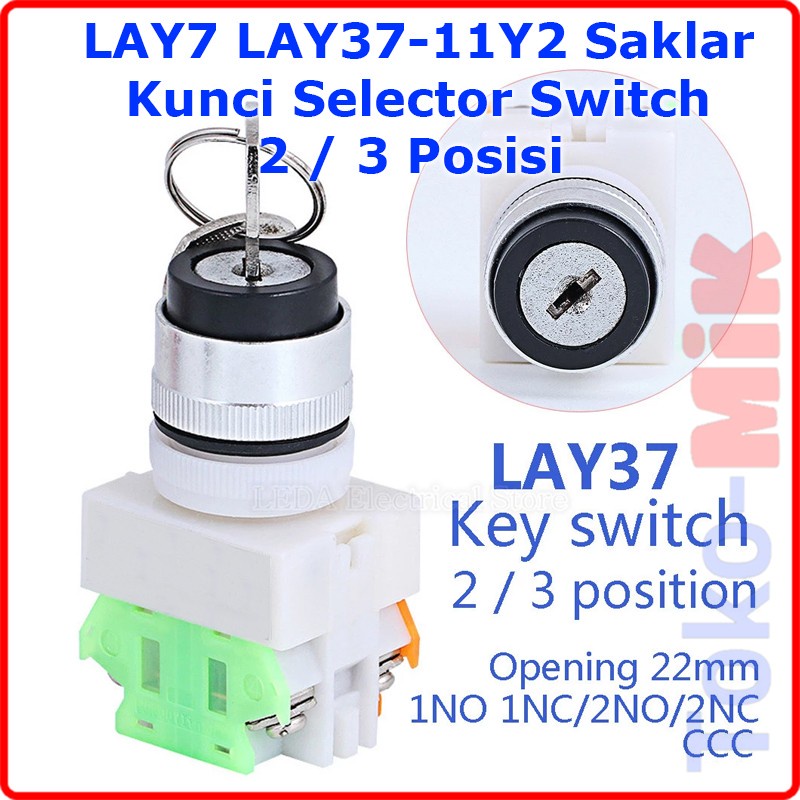 Jual LAY7 LAY37-11Y2 2 Saklar Kunci Key Switch Selector ON OFF 2 / 3 ...