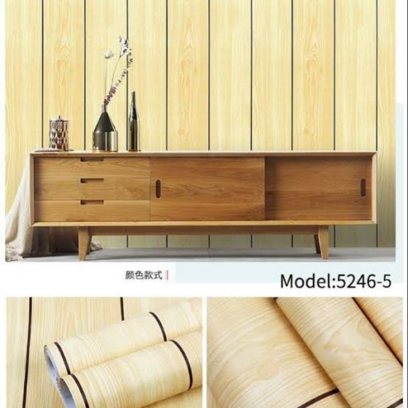 Jual Grosir Murah Wallpaper Sticker Dinding Kayu Pernis Kuning Garis