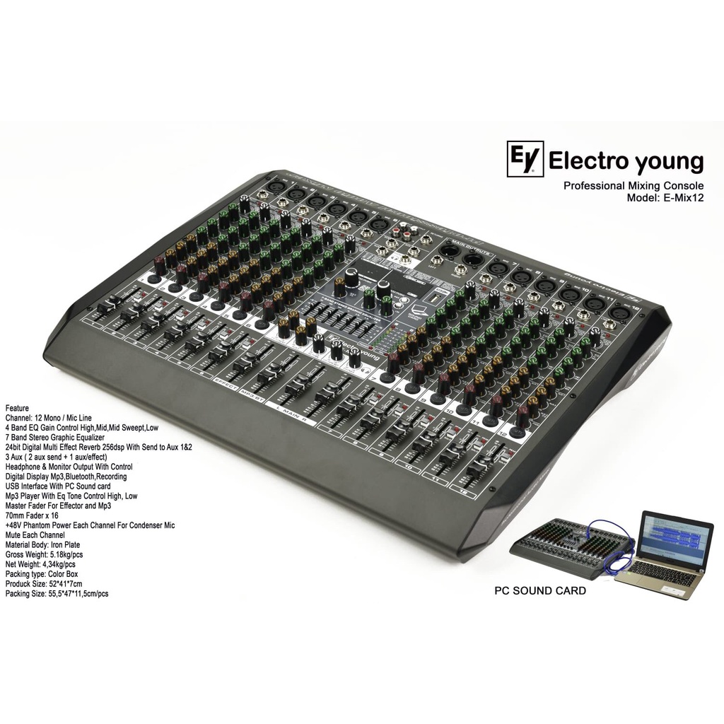Jual Mixer Audio Electro Young Emix12 Usb Bluetooth Original Mixing 12 ...