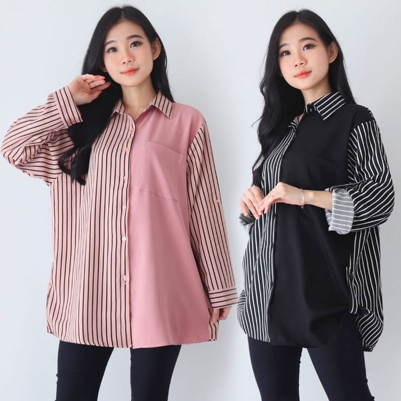 Jual Kemeja Wanita Motif Terlaris Modis Fashion Termurah Branded B3Z0 Korea Blouse Jumbo Casual ...