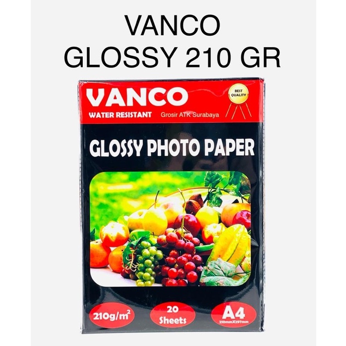 Jual KERTAS FOTO GLOSSY VANCO 210 GSM GR / Glossy Photo Paper Vanco A4 210 Gram GSM Anti Air ...