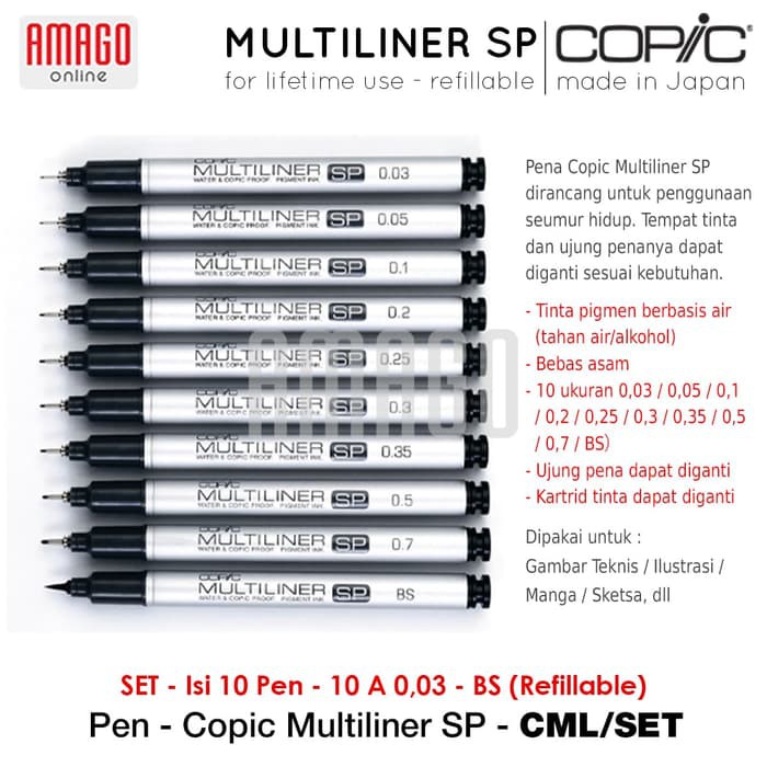 Jual COPIC Multiliner SP - Set 10A 0.03-BS (10 pcs - Refillable) - CML ...