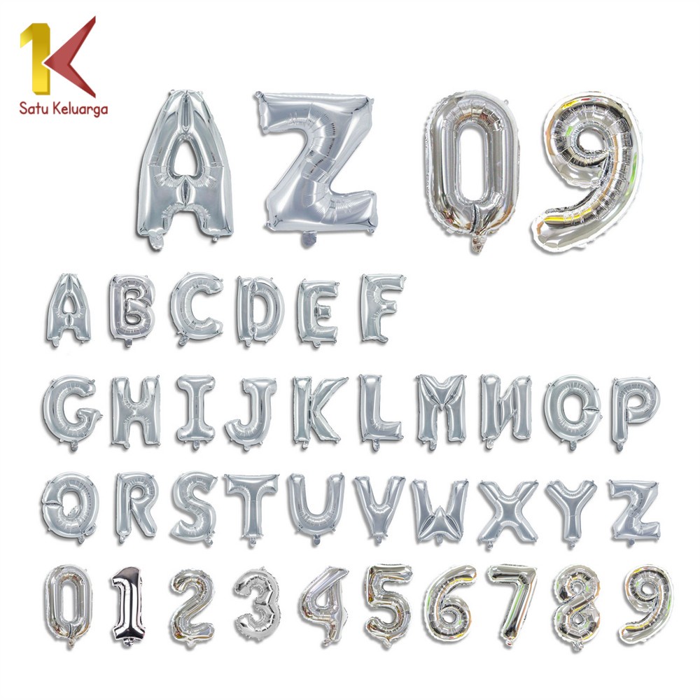 Jual Satu Keluarga Ballon Foil Abjad Silver Polos C390 Baloon Huruf A-Z ...