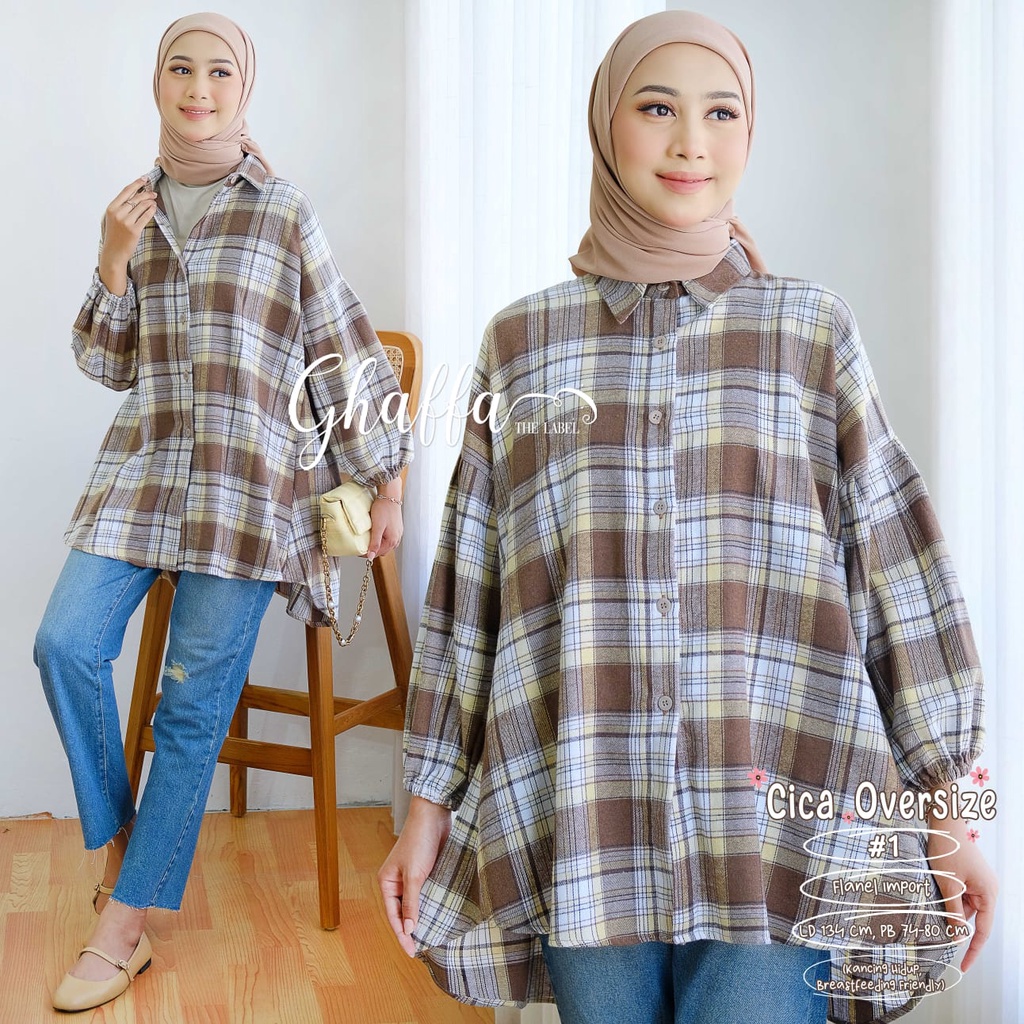 Jual Kemeja Flanel Wanita Oversize Premium LD 130 Motif Kotak Garis ...