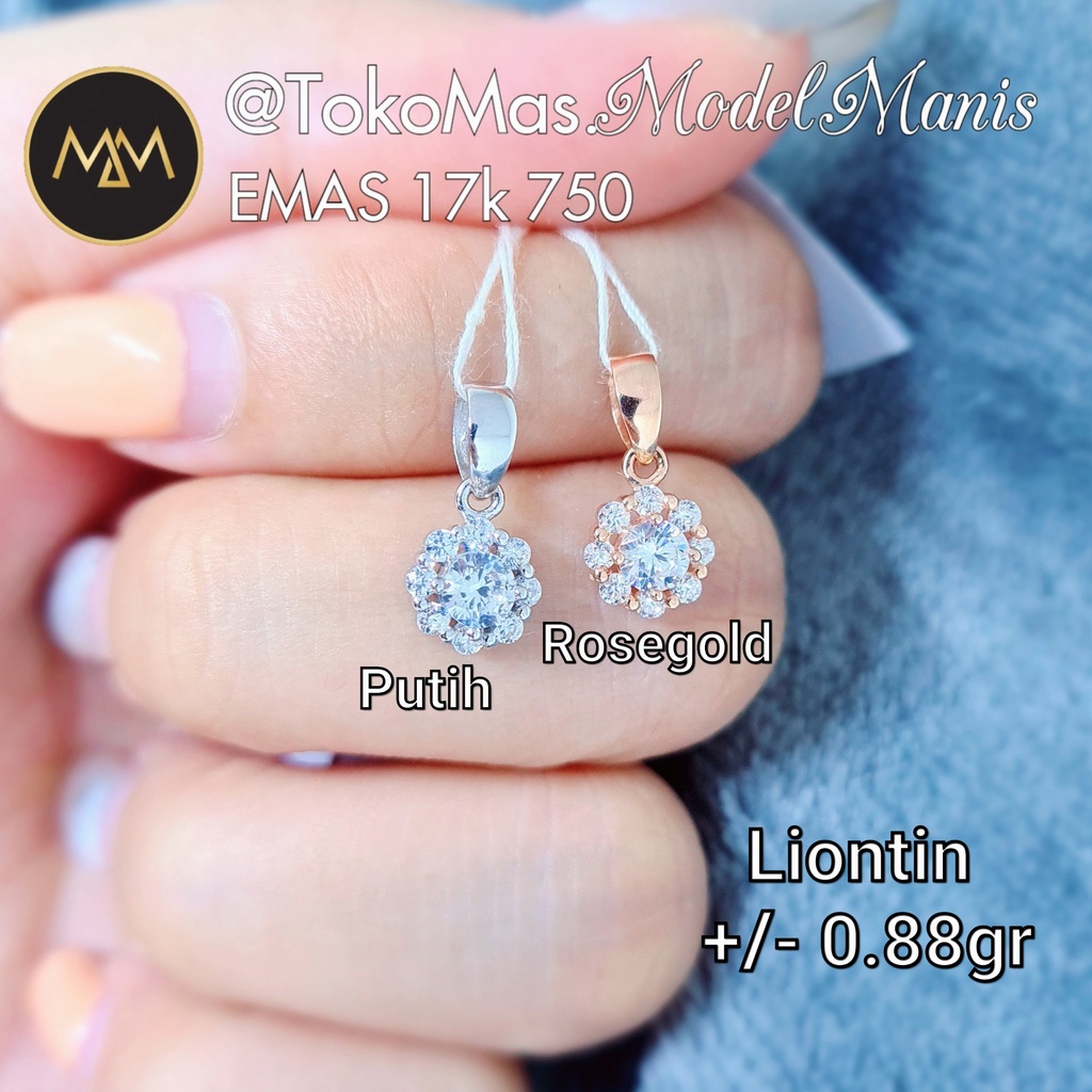 Jual Liontin Bunga Mini Diamond Looks emas putih rosegold 750 kadar 17k ...