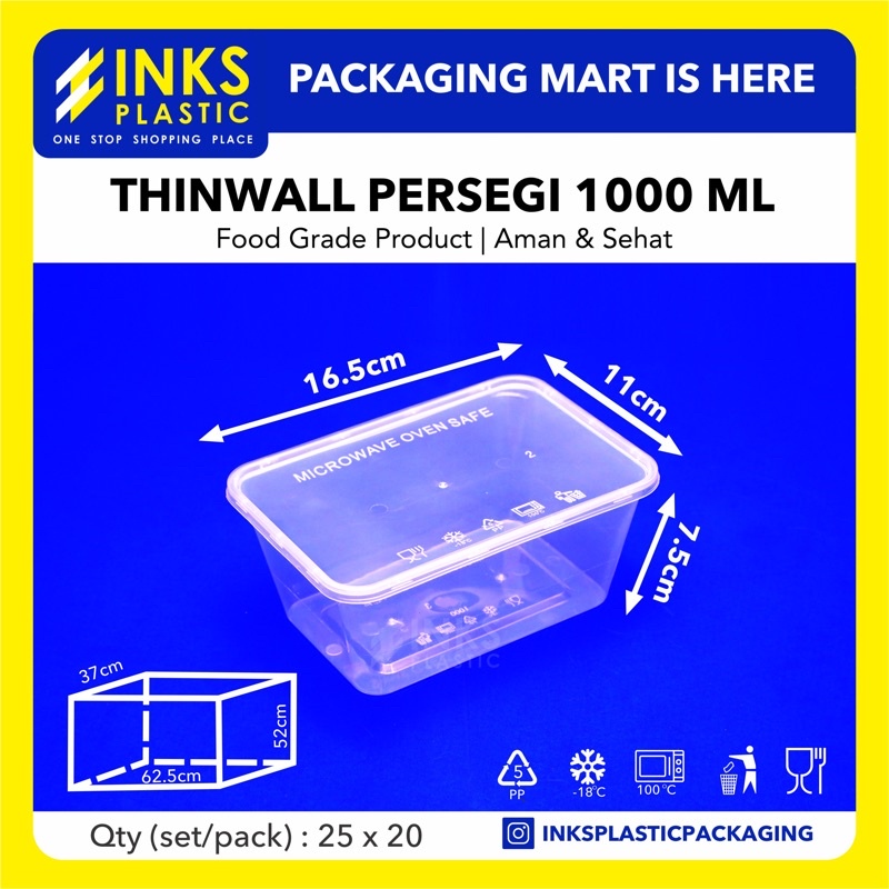 Jual Thinwall 1000 ml persegi panjang rectangle/kotak makan ( 25 pcs ...