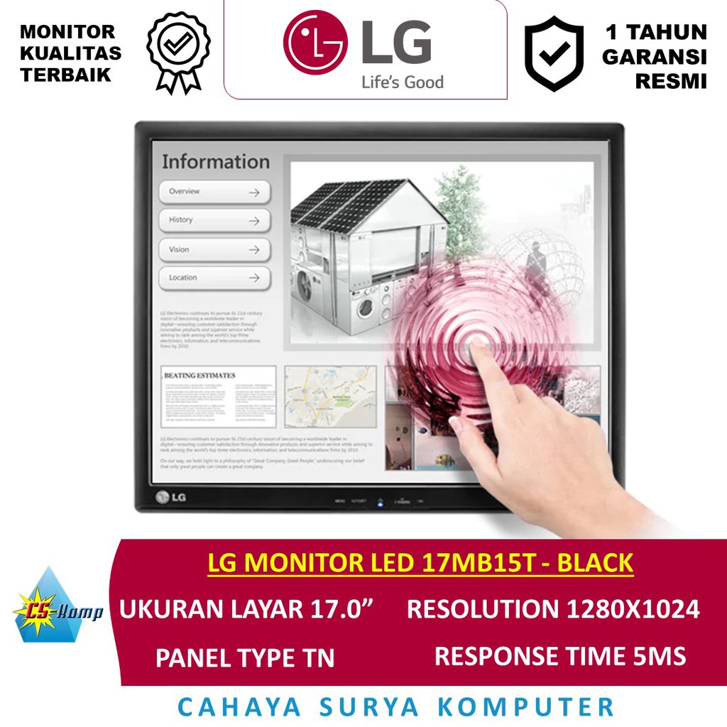 Jual LG MONITOR LED 17MB15T - BLACK | 17" 1280x1024 | TN | 5:4 | Touch ...