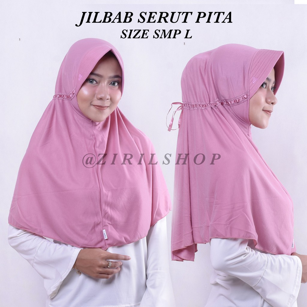 Jual UKURAN SMP L jilbab serut pita ziril / hijab sekolah anak / jilbab ...