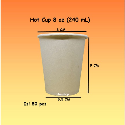 Jual Paper Hot Cup 8 oz 240 ml Polos Isi 50 pcs gelas kertas minuman panas foodgrade kopi teh ...