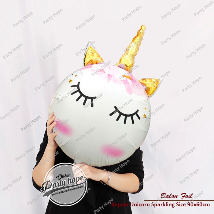 Jual Balon Foil unicorn KEPALA JUMBO / Balon bulat unicorn sparkling ...