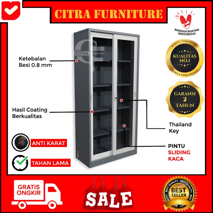 Jual READY Lemari Arsip Besi 2 Pintu Sliding Kaca|Kantor File| Sleding Geser TERMURAH | Shopee ...