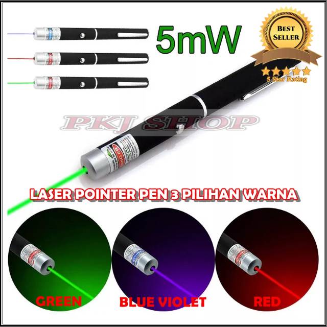 Jual Laser Pointer Pen 5mW dengan 3 varan warna Hijau Merah dan Ungu ...
