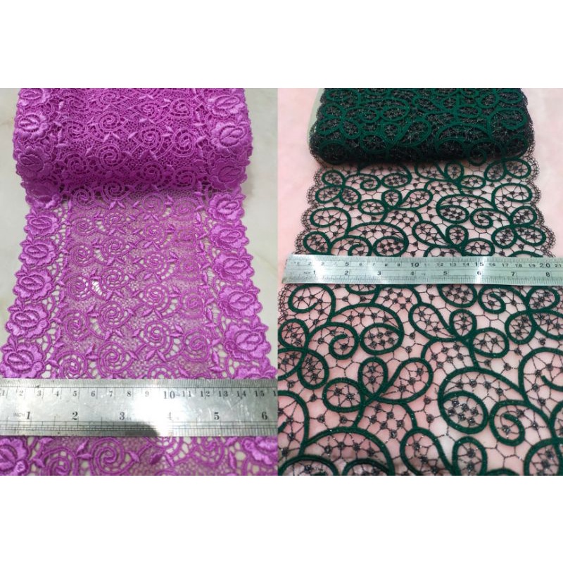 Jual renda giper gradasi lebar 21cm warna hijau botol kombinasi hitam ...