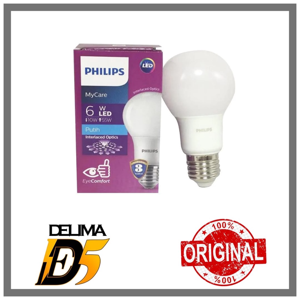 Jual Philips LED Bulb 6W E27 - (6500K - Putih / 3000K - Kuning ...