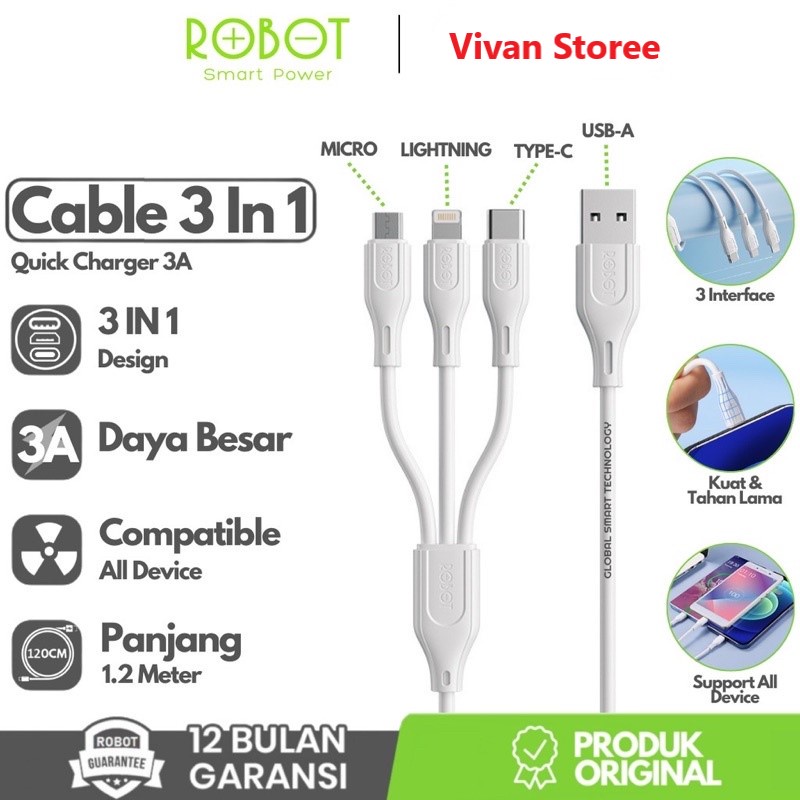 Jual ROBOT Kabel Data RDY120 Cable Data 3in1 USB Micro Type-C Lightning ...