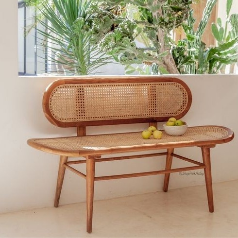 Jual B011 KURSI BENCH MINIMALIS KAYU JATI KOMBINASI ROTAN , BANGKU ...