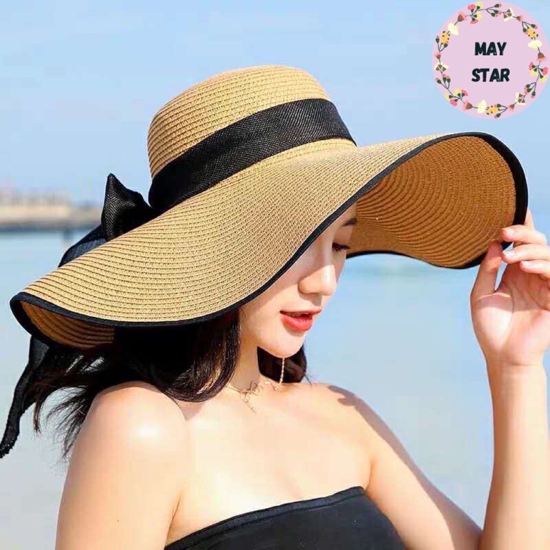 Jual Topi Pantai Lebar Bahan Raffia Premium List Hitam / Topi Pantai Lebar / Topi Pantai Lipat ...