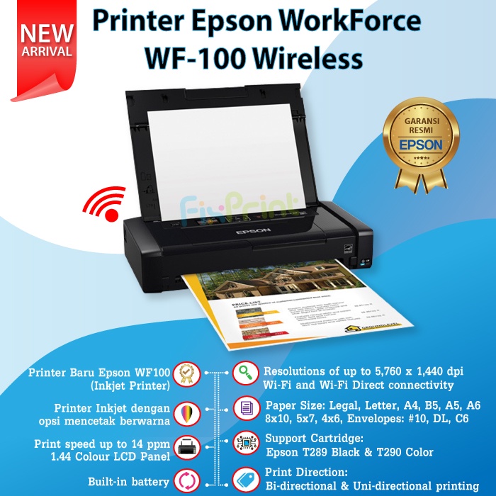 Jual Printer Epson WorkForce WF100 WF 100 Printer Mobile Wireless / WiFi WF-100 | Shopee Indonesia
