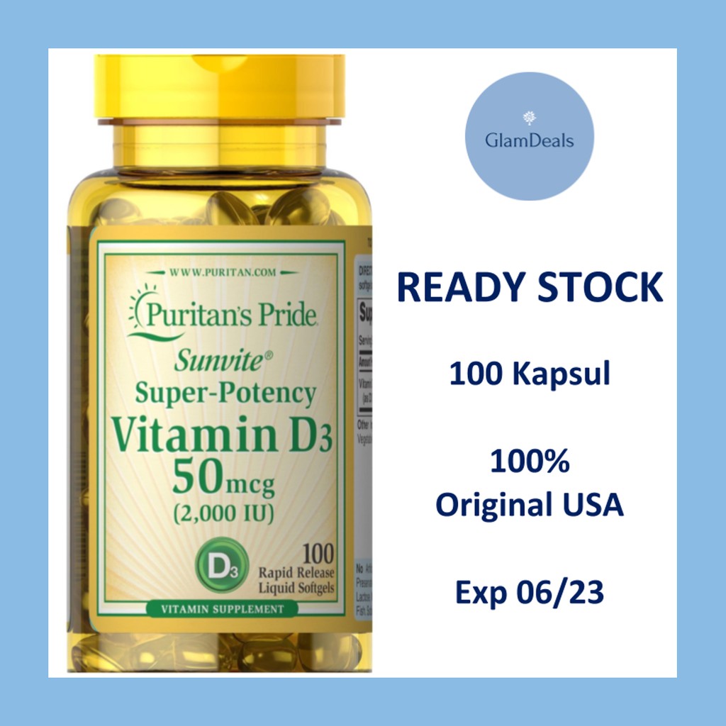 Jual Puritan Vitamin D3 50 mcg 2000 IU (100 Softgel) | Shopee Indonesia
