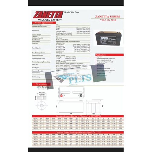 Jual Battery Vrla Gel 12v 70ah Zanetta deep cycle | Shopee Indonesia