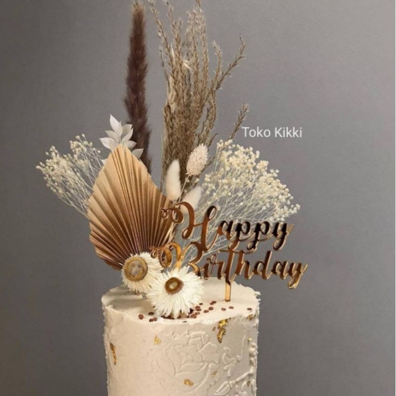 Jual Set Brown Dried Flower Wedding / Birthday Cake Decoration - Bunga ...