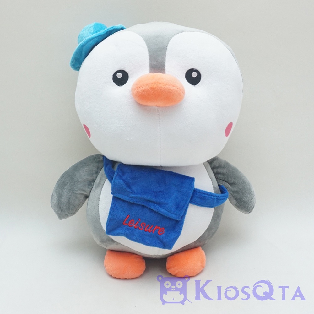 Jual boneka penguin abu abu lucu pakai topi dan bawa tas large | Shopee ...