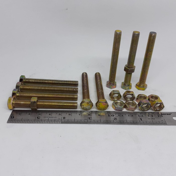 Jual M8X65 (6.5 CM) BAUT MUR HEXAGON KUNING FULL DRAT BMK M8 X 65 PANJANG 6.5 CM DIAMETER BODY ...