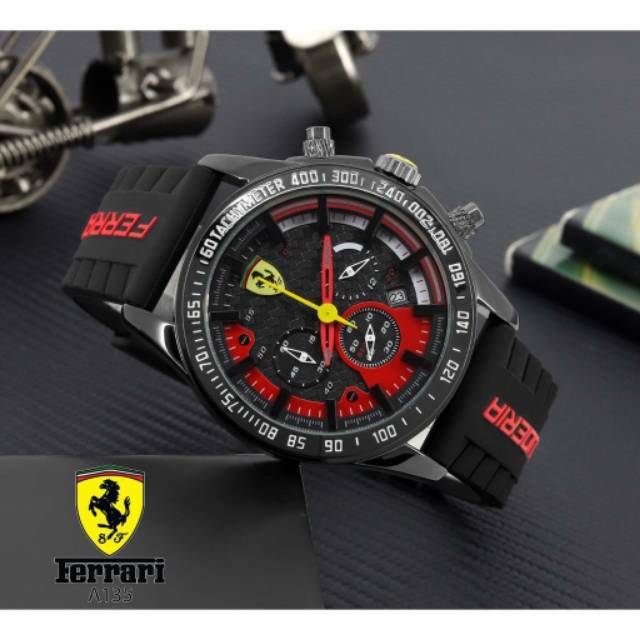 Jual JAM TANGAN PRIA FERRARI STRAP RUBBER CHRONOGRAPH TANGGAL AKTIF ...