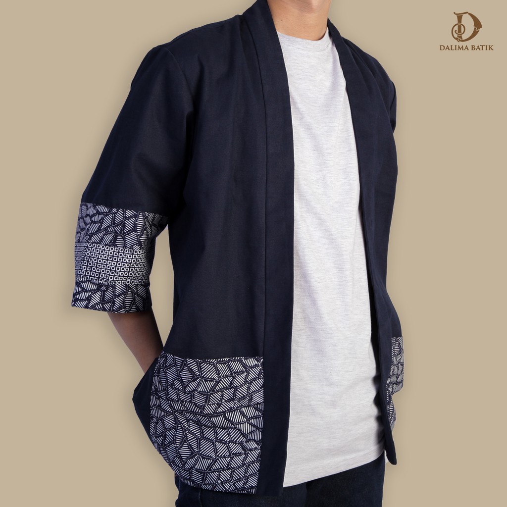 Jual Outer Batik Pria Modern (Navy - Putih) DOT.002 | Shopee Indonesia