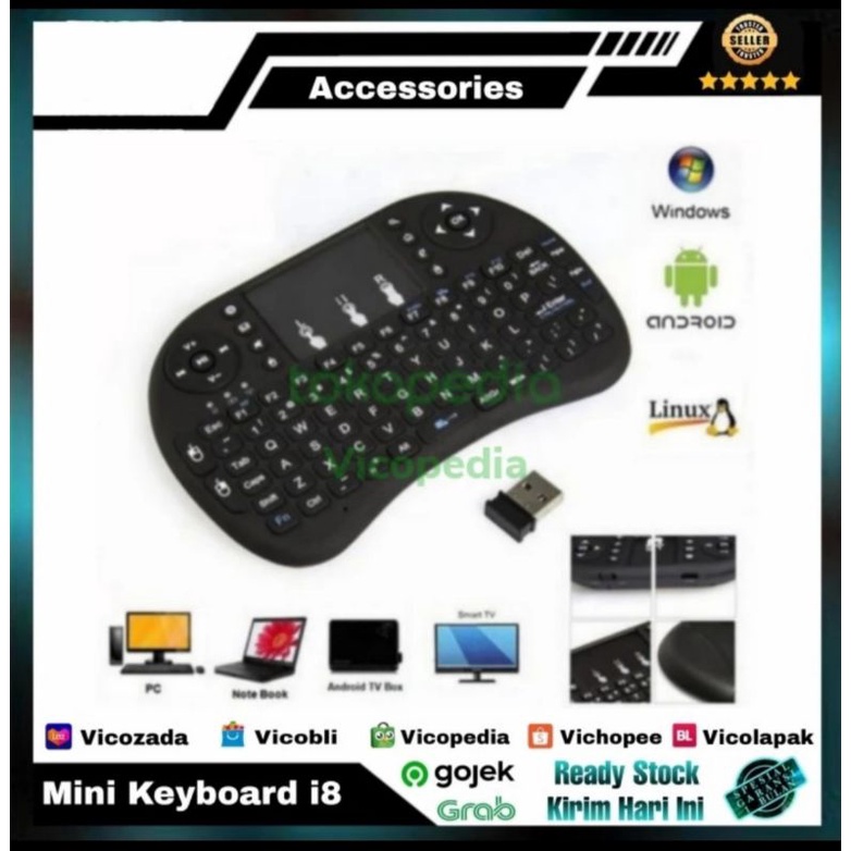 Jual Mini Keyboard Mouse i8 2.4G Wireless Touchpad PC STB Android TV ...