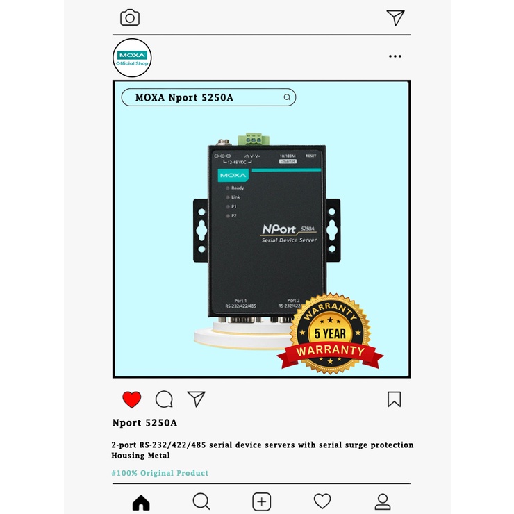 Jual MOXA NPort 5250A Series 2-port RS-232/422/485 serial device servers with serial surge ...