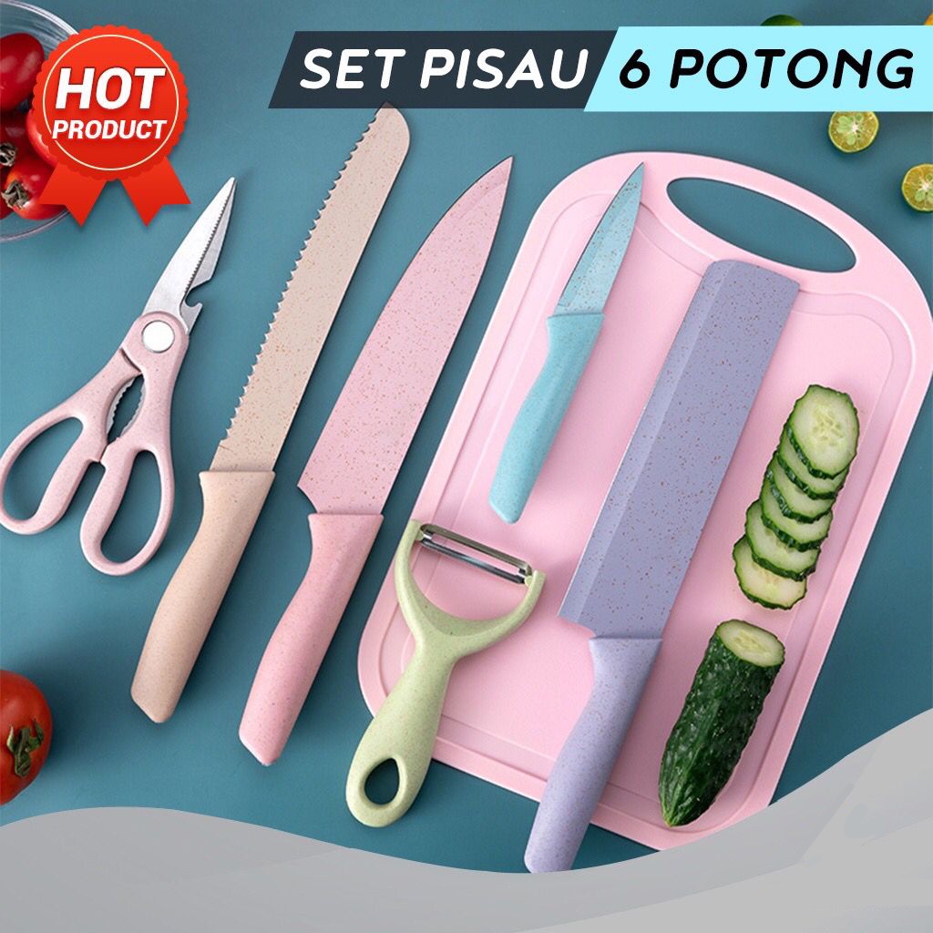 Jual Pisau Set Dapur 6 in 1 Keramik Jerami Peso Kitchen Knife Pisau ...