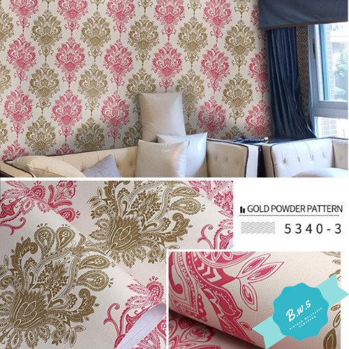 Jual Wallpaper Sticker Dinding Motif Batik Cream Pink 1m X 45cm