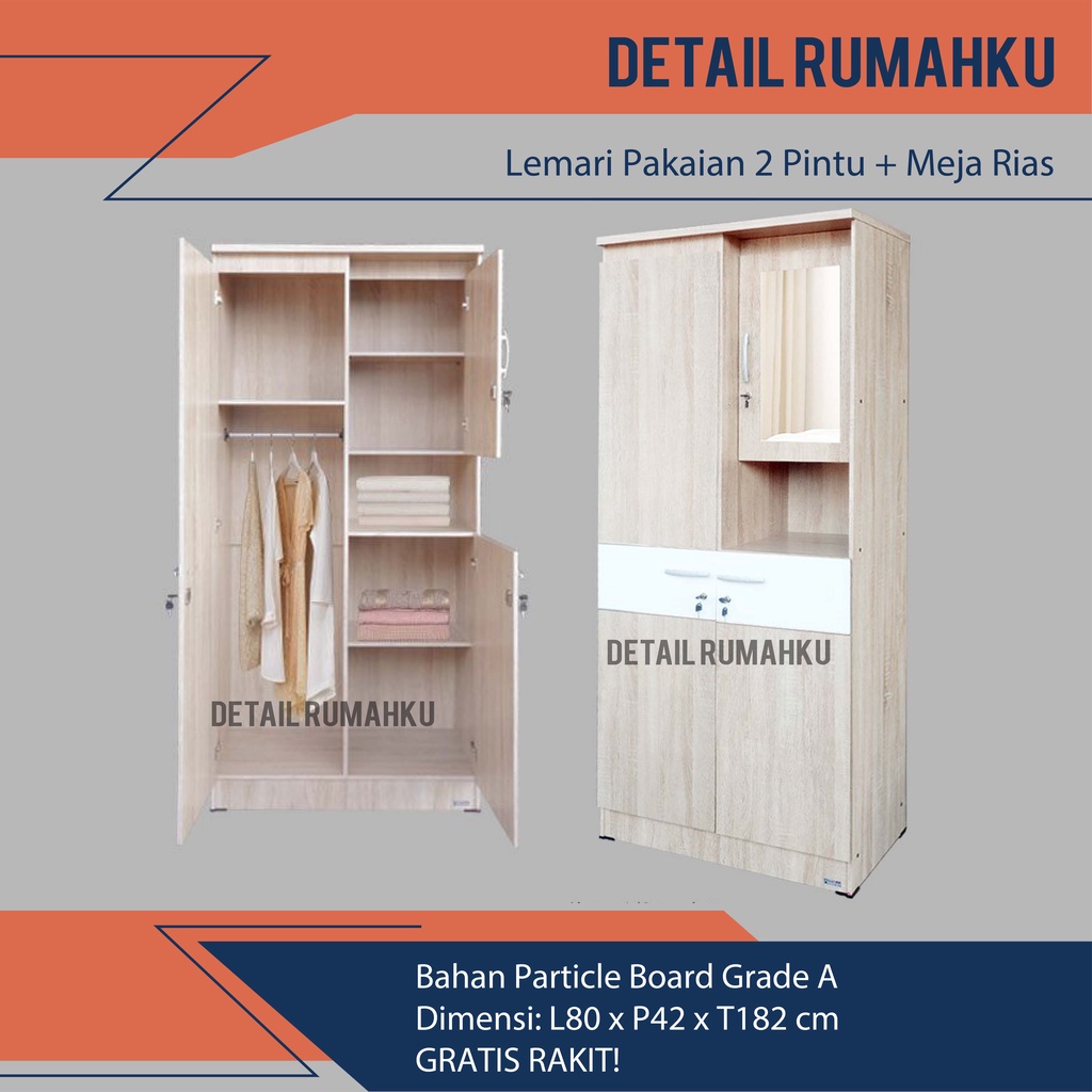 Jual Lemari Pakaian Minimalis 2 Pintu Termurah Oak Muda | Shopee Indonesia