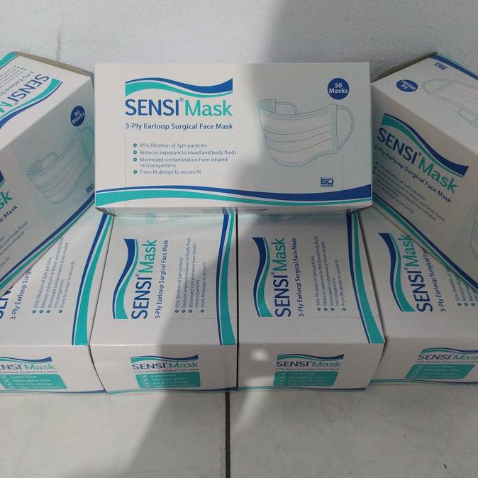 Jual SENSI MASK 3 PLY EARLOOP SURGICAL FACEMASK 1BOX ISI 50 PCS - BIRU ...