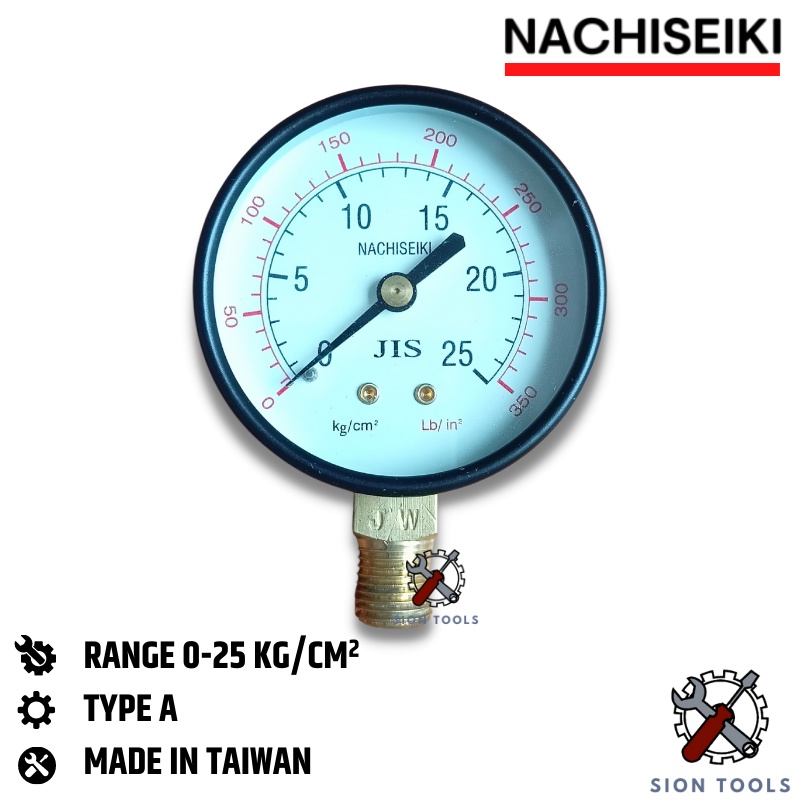 Jual NACHISEIKI PRESSURE GAUGE 25 BAR / MANOMETER/ PENGUKUR TEKANAN ...