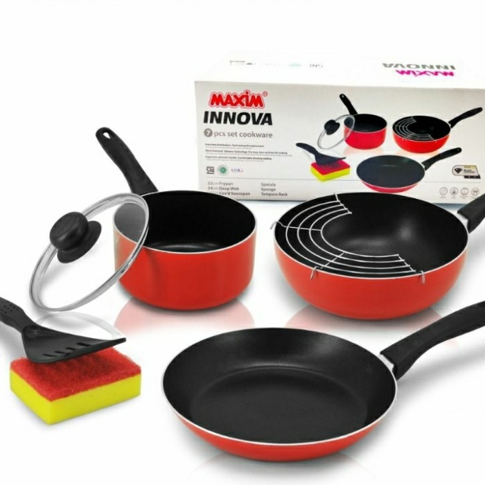 Jual Maxim Panci Set Cookware INNOVA 7pc Frypan Wok Pan Saucepan ...