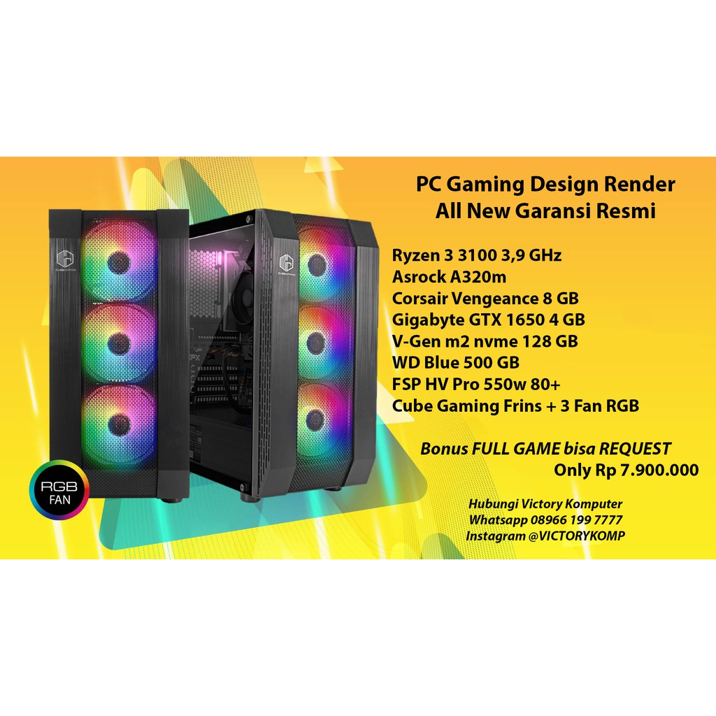 Jual PC Rakitan Gaming Design Render Ryzen 3 3100 All New Garansi Resmi ...