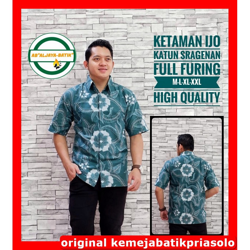 Jual ATASAN KEMEJA BATIK PRIA SOLO LENGAN PANJANG LAPIS FURING Aljaya Ketaman Ijo Luhung ...