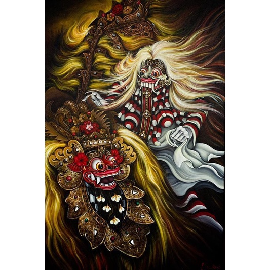 Jual lukisan cetak Barong vs Rangda plus bingkai uk 65 x45 | Shopee Indonesia