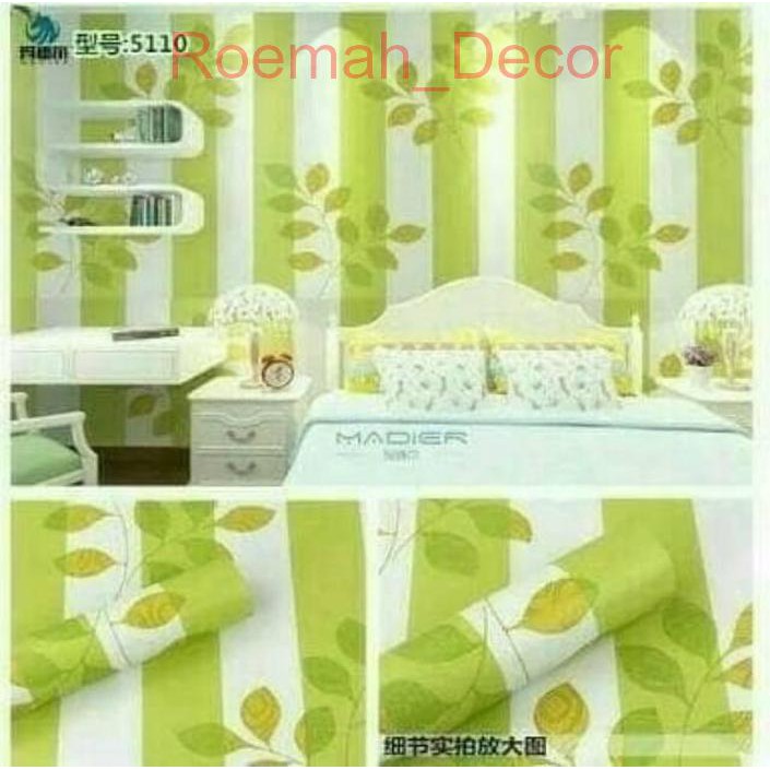 Jual Daun Salur Hijau 45cm x 10mtr ~ Wallpaper sticker dinding | Shopee Indonesia